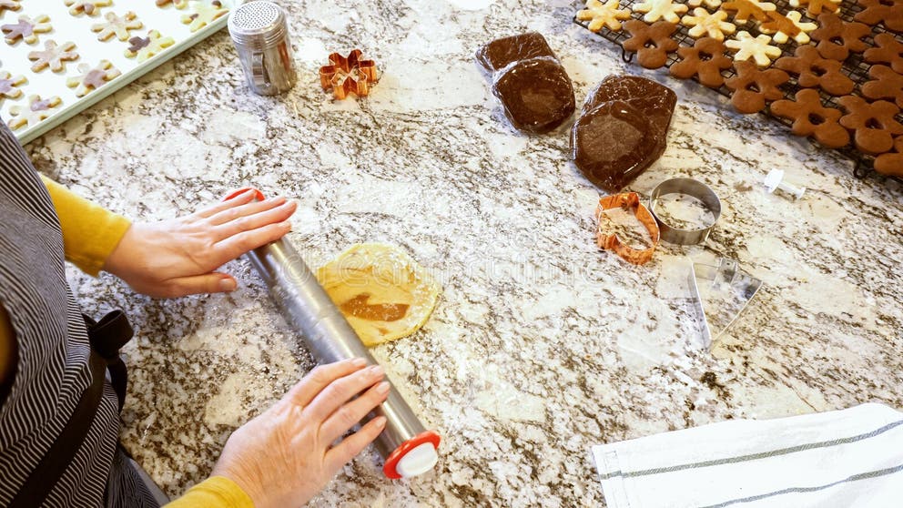 Baking Christmas Gingerbread Cookies in a Modern Kitchen Stock Image ...