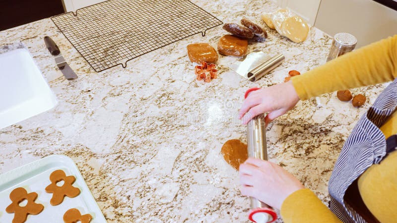 Baking Christmas Gingerbread Cookies in a Modern Kitchen Stock Image ...