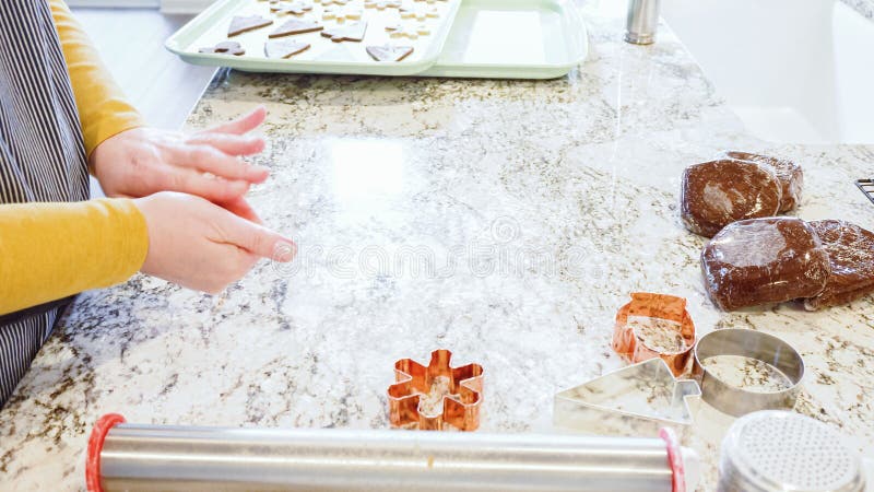 Baking Christmas Gingerbread Cookies in a Modern Kitchen Stock Image ...