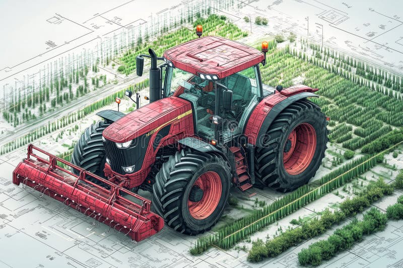 Using Advanced Tech in Farming with Tractors and Crops Stock Photo ...