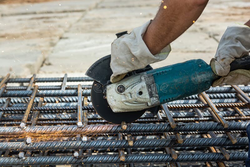 Angle Grinder Cutting Steel, Construction Site Stock Photo - Image of ...