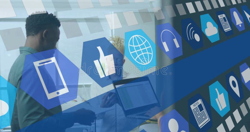 Using Animation, Business Professionals Interacting with Digital Icons ...