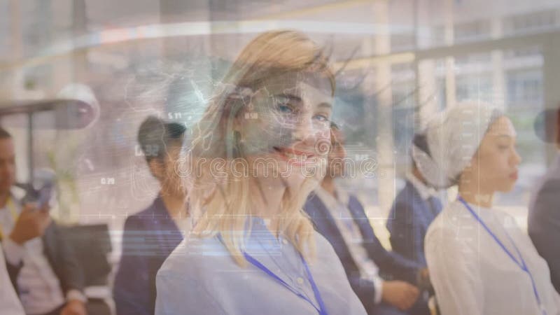 Using Animation, Woman in Conference Interacting with Digital Data on ...