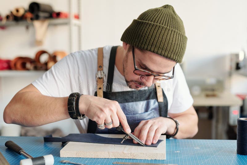 Using Calipers in Leatherworking Stock Image - Image of occupation ...
