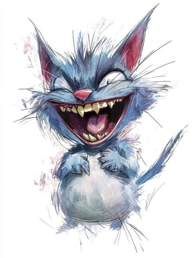 Using a Classic Technique, the Watercolor on Paper Shows a Cat with a ...