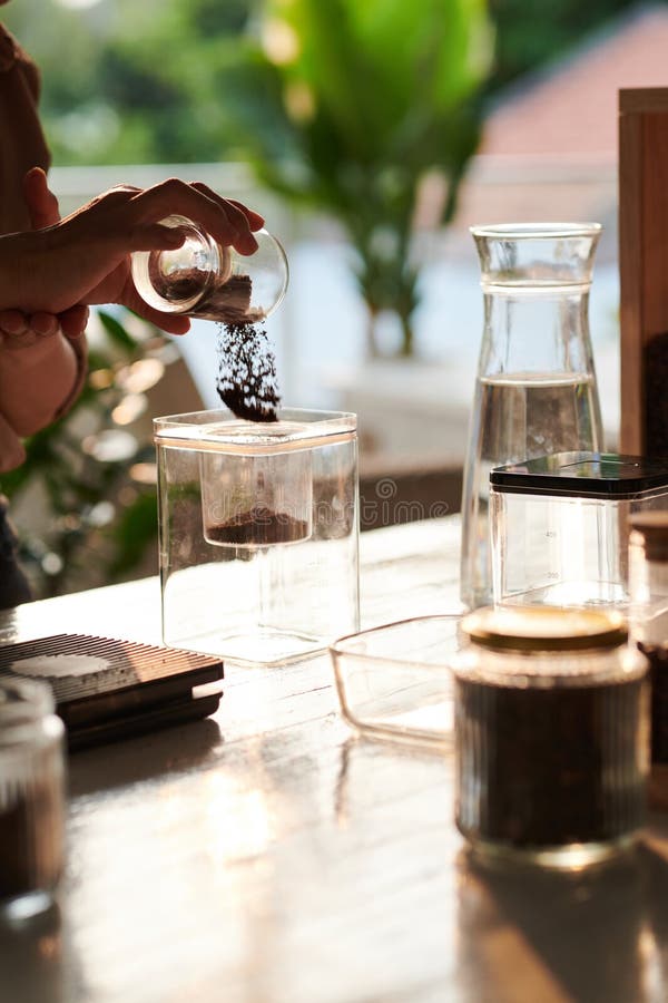 Using Cold Brew Coffee Maker Stock Photo - Image of table, glass: 278875832