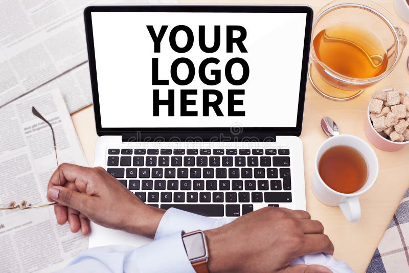 Using a Computer while Drinking Tea Stock Image - Image of snack ...