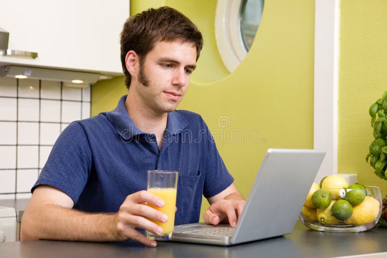 Using Computer with Juice stock image. Image of happy - 3229117