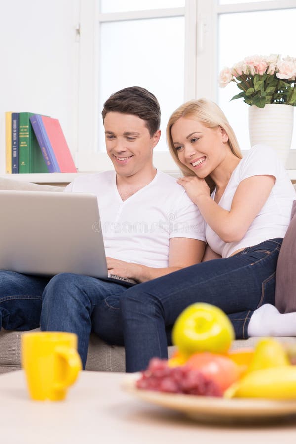 Using computer together. stock image. Image of female - 32742275