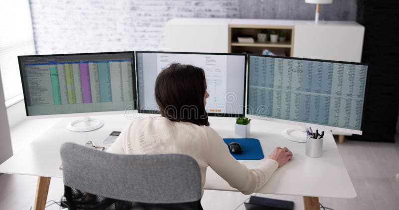 Using Corporate Invoice Spreadsheet Stock Photo - Image of manage ...