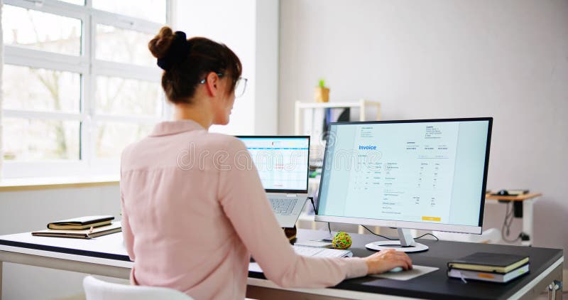 Using Corporate Invoice Spreadsheet Stock Photo - Image of invoice ...