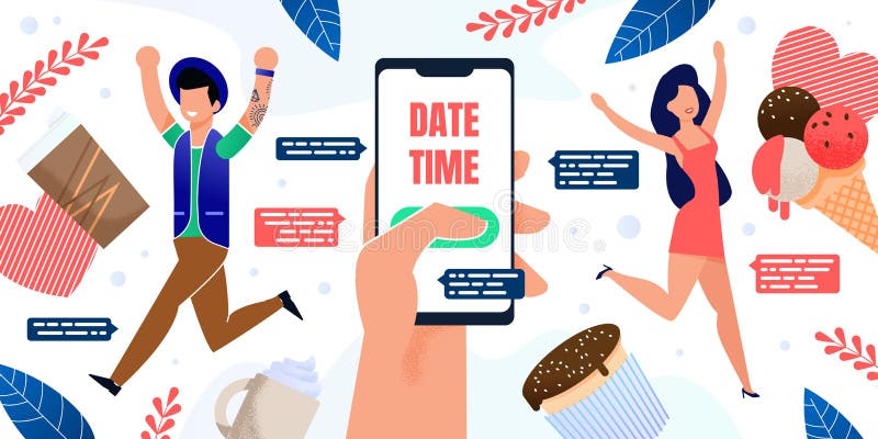 Using Dating App for Smartphone Flat Vector Poster Stock Vector ...