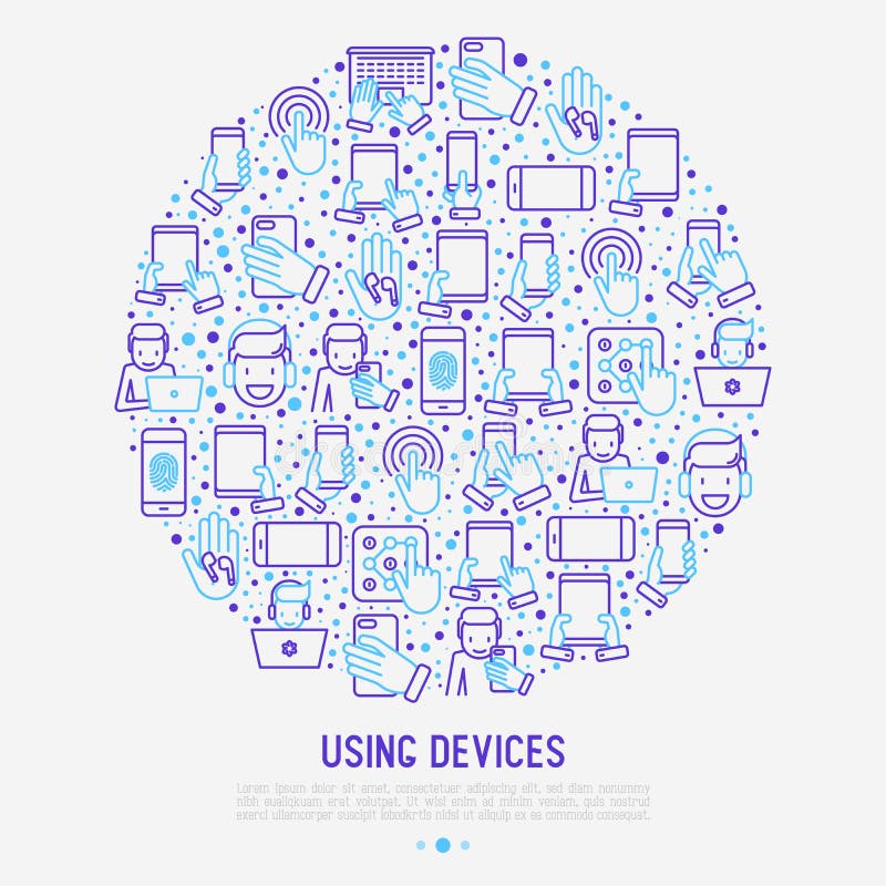 Using Devices Concept in Circle Stock Vector - Illustration of hand ...