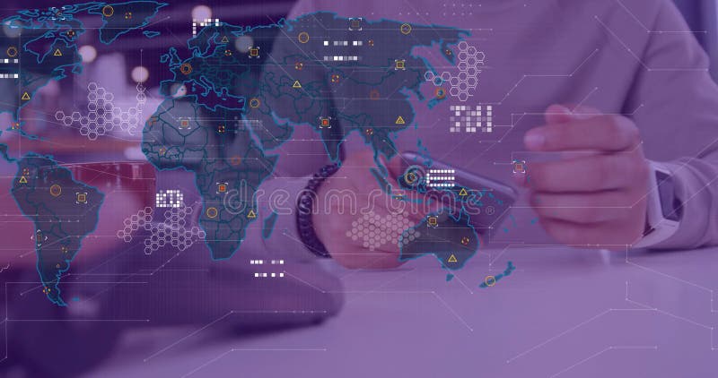 Using Devices People With World Map Data Points And Network Connections Animation Stock Footage