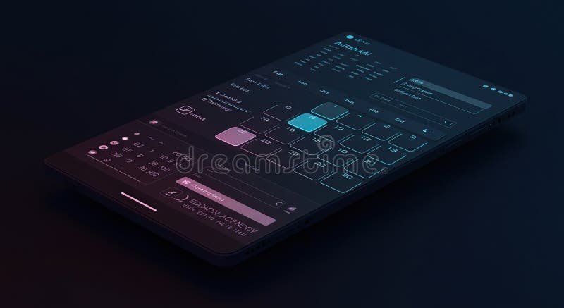 Using Digital Calendar App on Tablet with Neon Color Scheme Stock ...