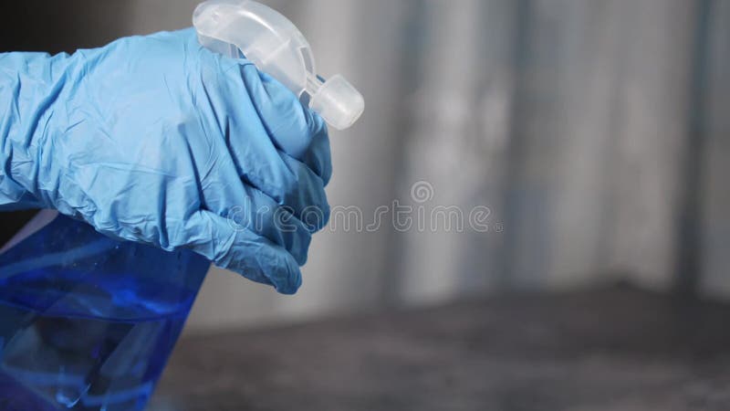 Using Disinfectant Spray To Clean Table Surface Stock Video - Video of ...