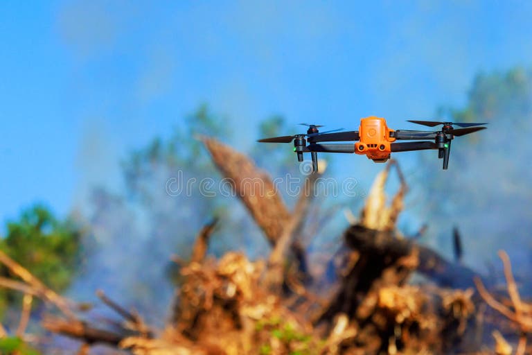 Using a Drone, an Inspector Monitors Burning of Uprooted Trees during ...