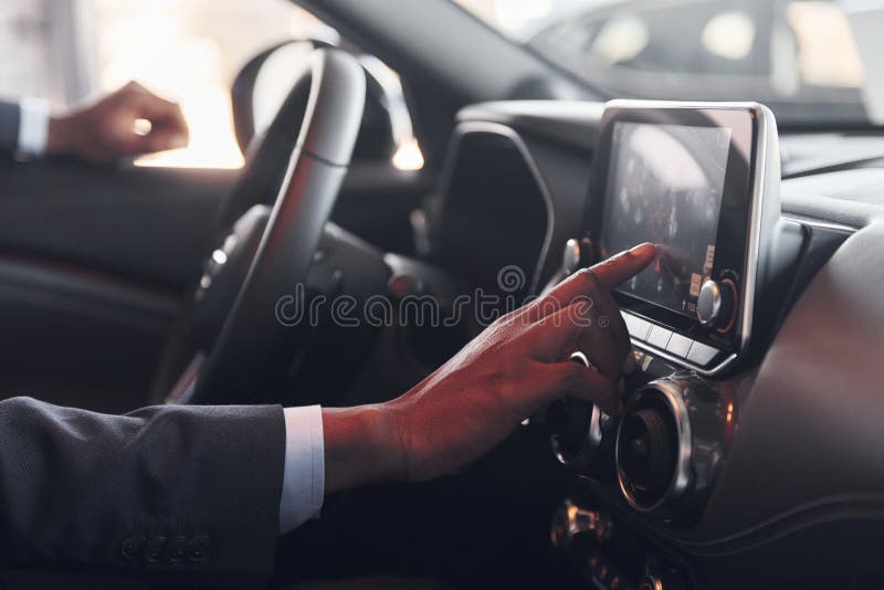 Using Front Control Panel. Young African American Businessman in Black ...