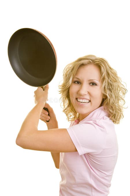 Using a frying pan stock image. Image of cheerful, hitting - 7397763