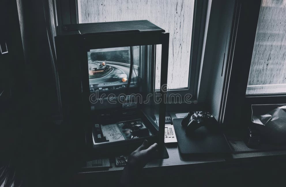 Using a Game Controller, a Man Plays a Car Racing Game Displayed on the ...