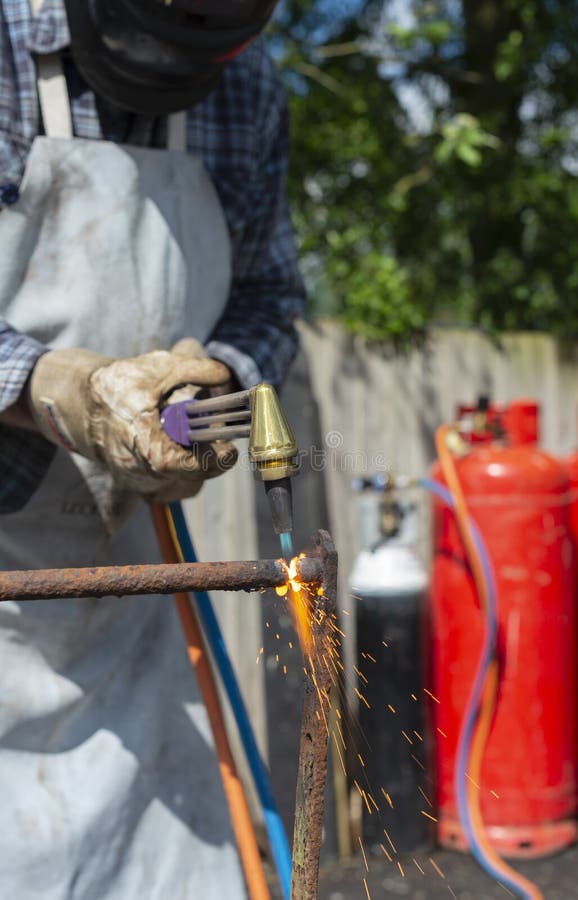 Using Gas Cutting Torch stock image. Image of sparks - 146807853