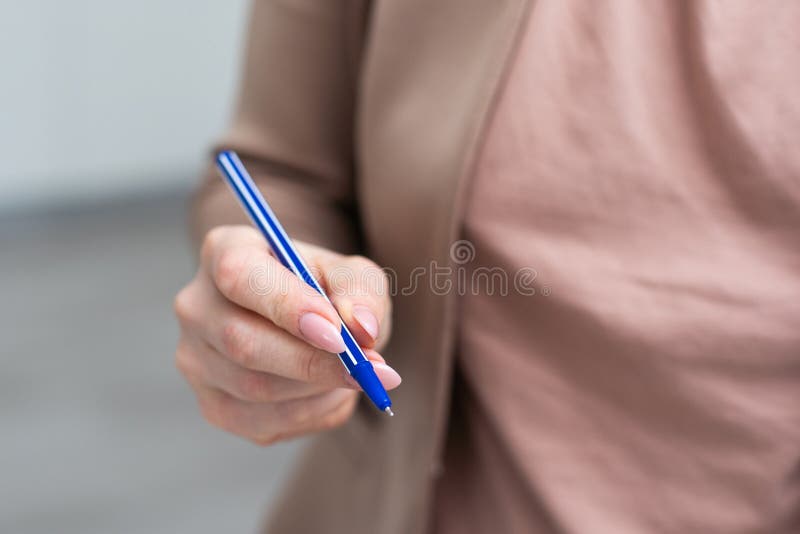 Using a Hand Hold the Pen for Writing. Stock Image - Image of female ...