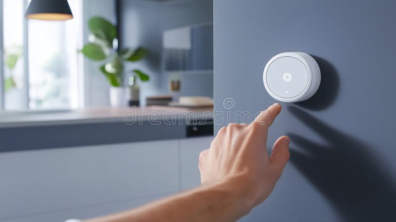 Hand Interacting with Smart Home Device, Controlling Lights ...