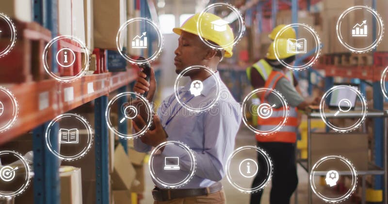 Using Handheld Devices with Animation Overlay, Warehouse Workers ...