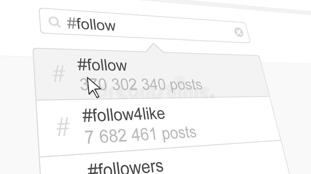 Follow Hashtag Search through Social Media Posts. 3D Rendering Stock ...