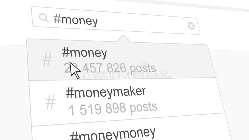 Money Hashtag Search through Social Media Posts. 3D Rendering Stock ...
