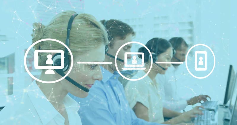 Using Headsets and Computers, Customer Service Team Focusing on Digital ...