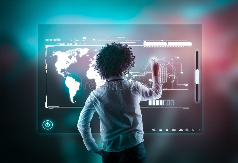 Using High Tech Screen On A Earth Globe Stock Image - Image of modern ...