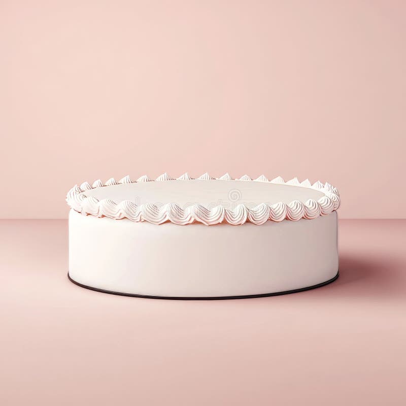 Using Image, a Round White Cake with Frosting and Decorative Cream is ...