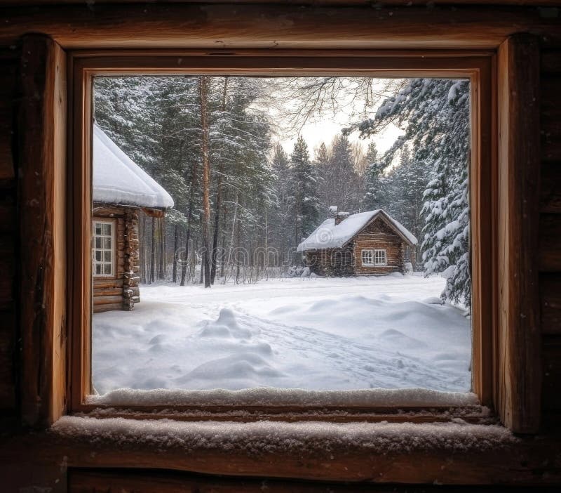 Using Image Technology, a View is Image Looking Out of a Cottage Window ...