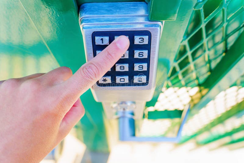 Using a Keyless Keypad Lock Outdoors Stock Photo - Image of green ...