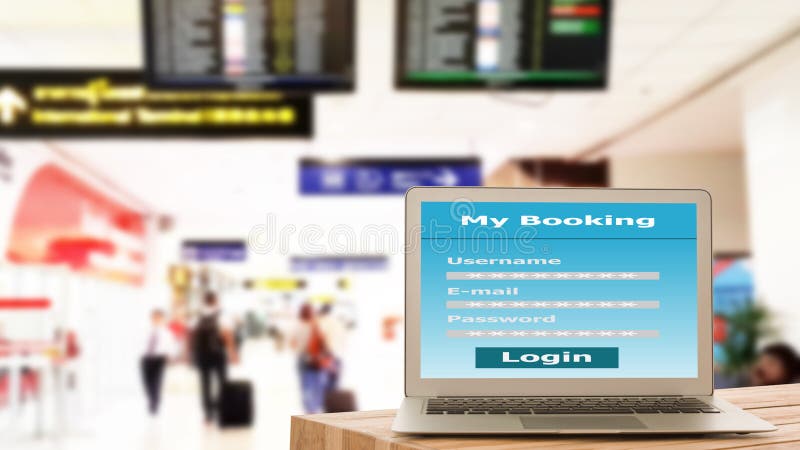 Using laptop booking stock photo. Image of location - 110722782