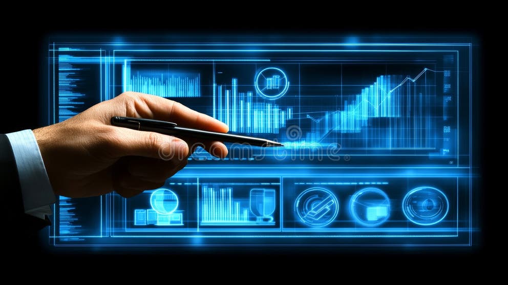 Using a Laptop and Data Visualizations To Hand Sign a Document Stock ...