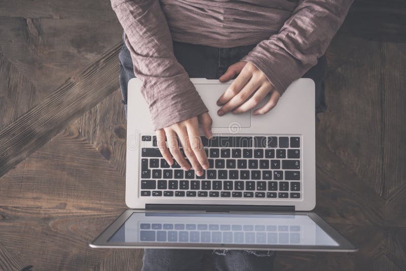 Using Laptop High Angle View Stock Photo - Image of angle, indoors ...