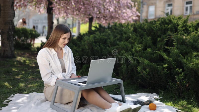Using Laptop, Outdoor Workspace, Remote Working Stock Footage - Video ...