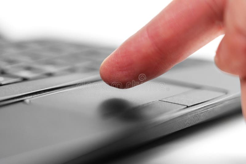 Using a Laptop Pressing the Touchpad. Caucasian Office Manager Hand ...