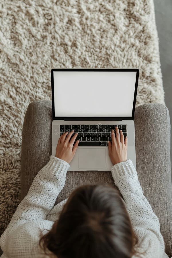 Using Laptop Screen Blank, Mocking Up, Working at Home Stock Image ...