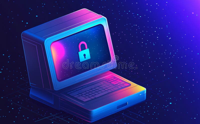 Using a Laptop and Smartphone Displaying Locked Icons, a Concept of ...