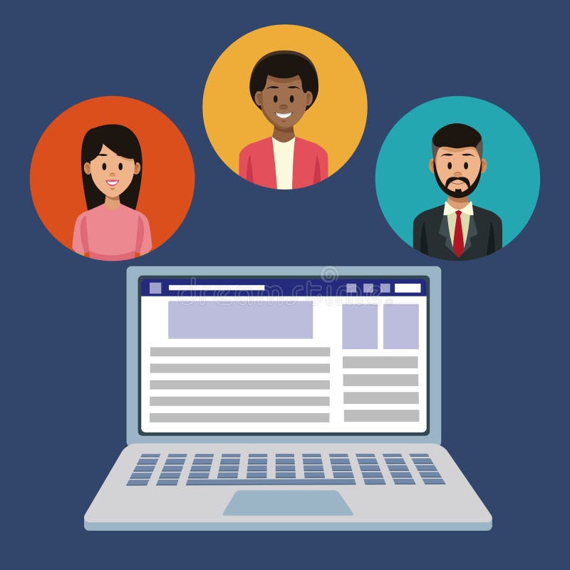 Using Laptop To Connect People Stock Vector - Illustration of chat ...