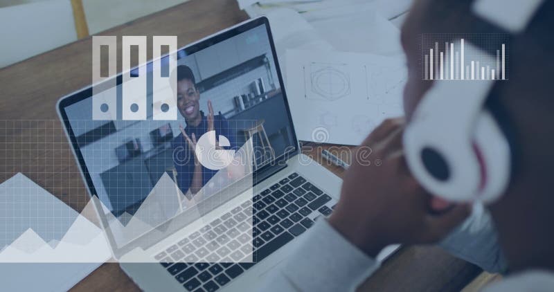 Using Laptop for Video Conferencing with Data Analytics Animation ...