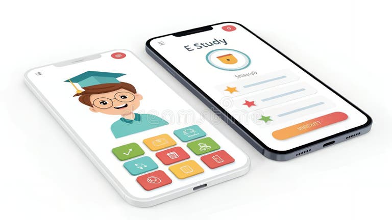 Using Learning App on Mobile Phones for Education Stock Illustration ...