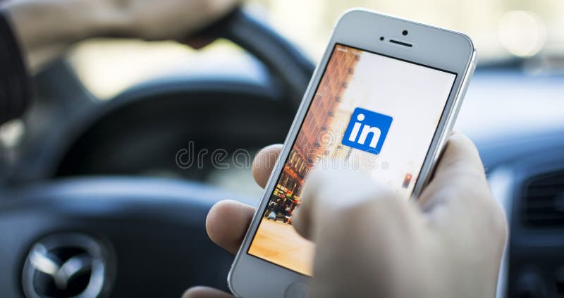 Using Linkedin in the Car on Iphone Editorial Stock Photo - Image of ...