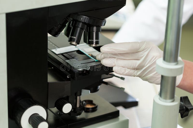 Details of Medical Laboratory, Scientist Hands Using Microscope for ...