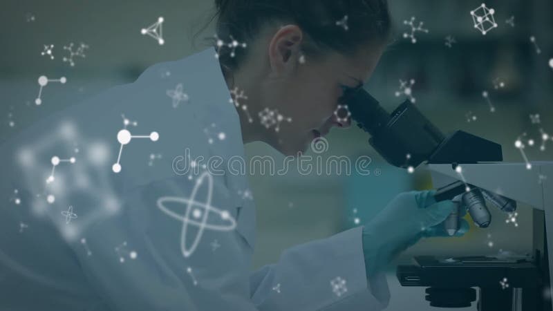 Using Microscope, Scientist Studying Molecular Structures with Laboratory Background Stock Video ...