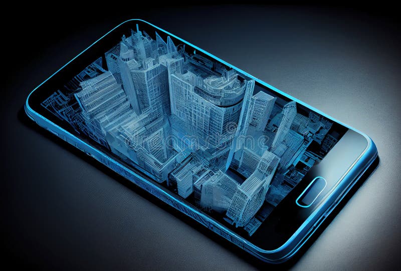 Using Mobile Device For Visualization Of Project Made With Generative Ai Stock Illustration