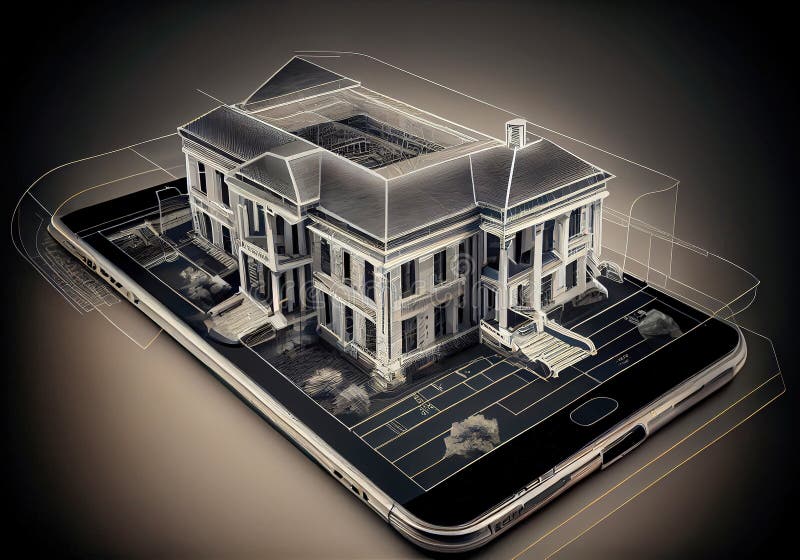 Using Mobile Device For Visualization Of Project Made With Generative Ai Stock Illustration